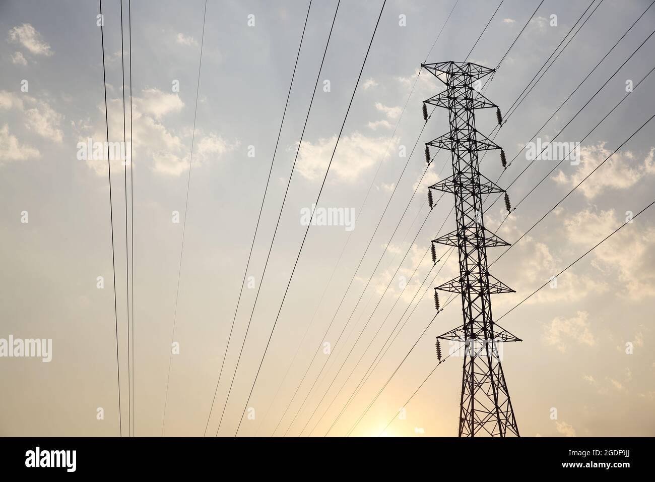 Sunrise high voltage post tower hi-res stock photography and images - Alamy
