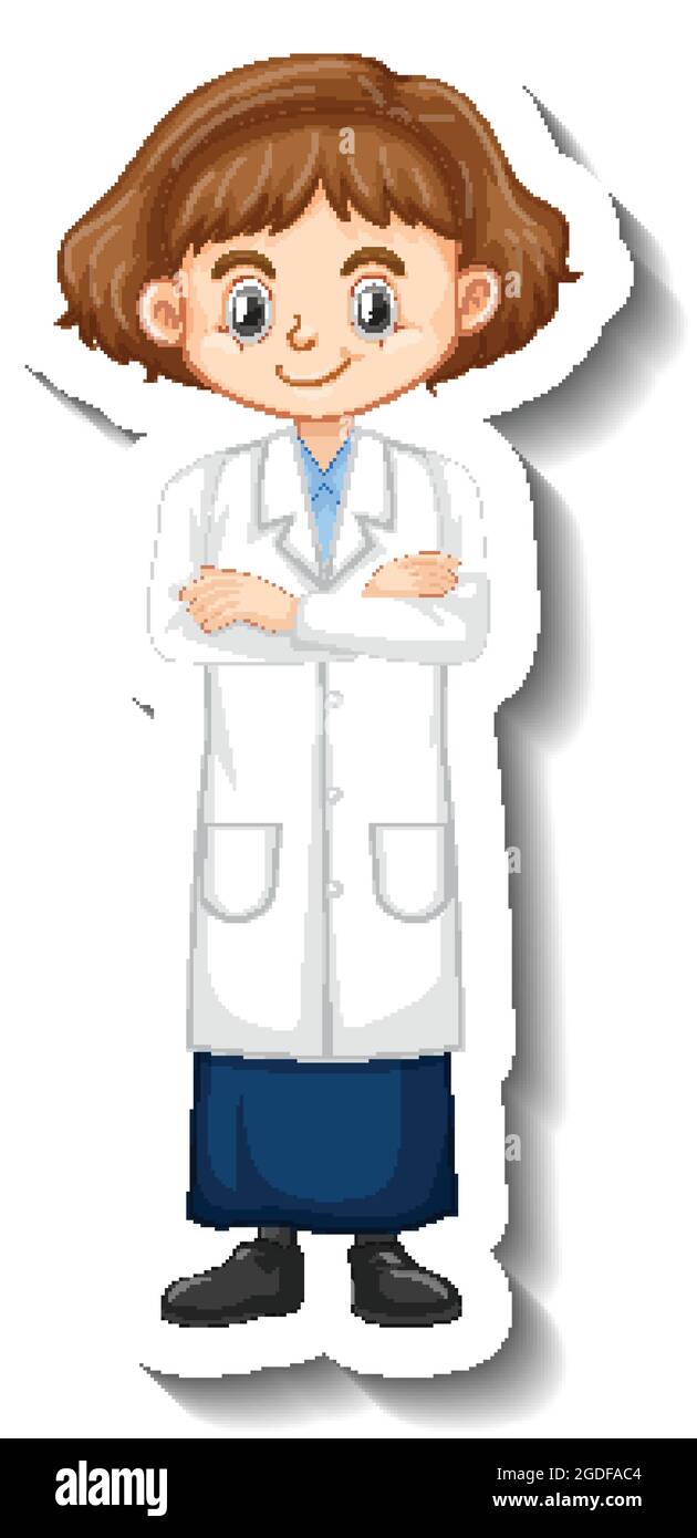 A girl in science gown cartoon character sticker illustration Stock ...