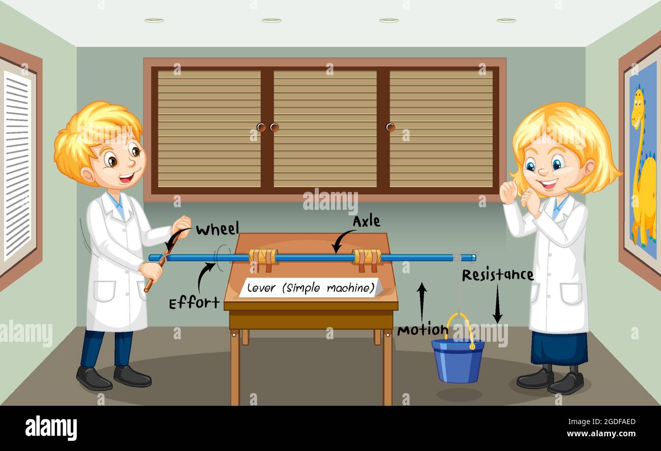 Wheel and axle experiment with scientist kids illustration Stock Vector ...