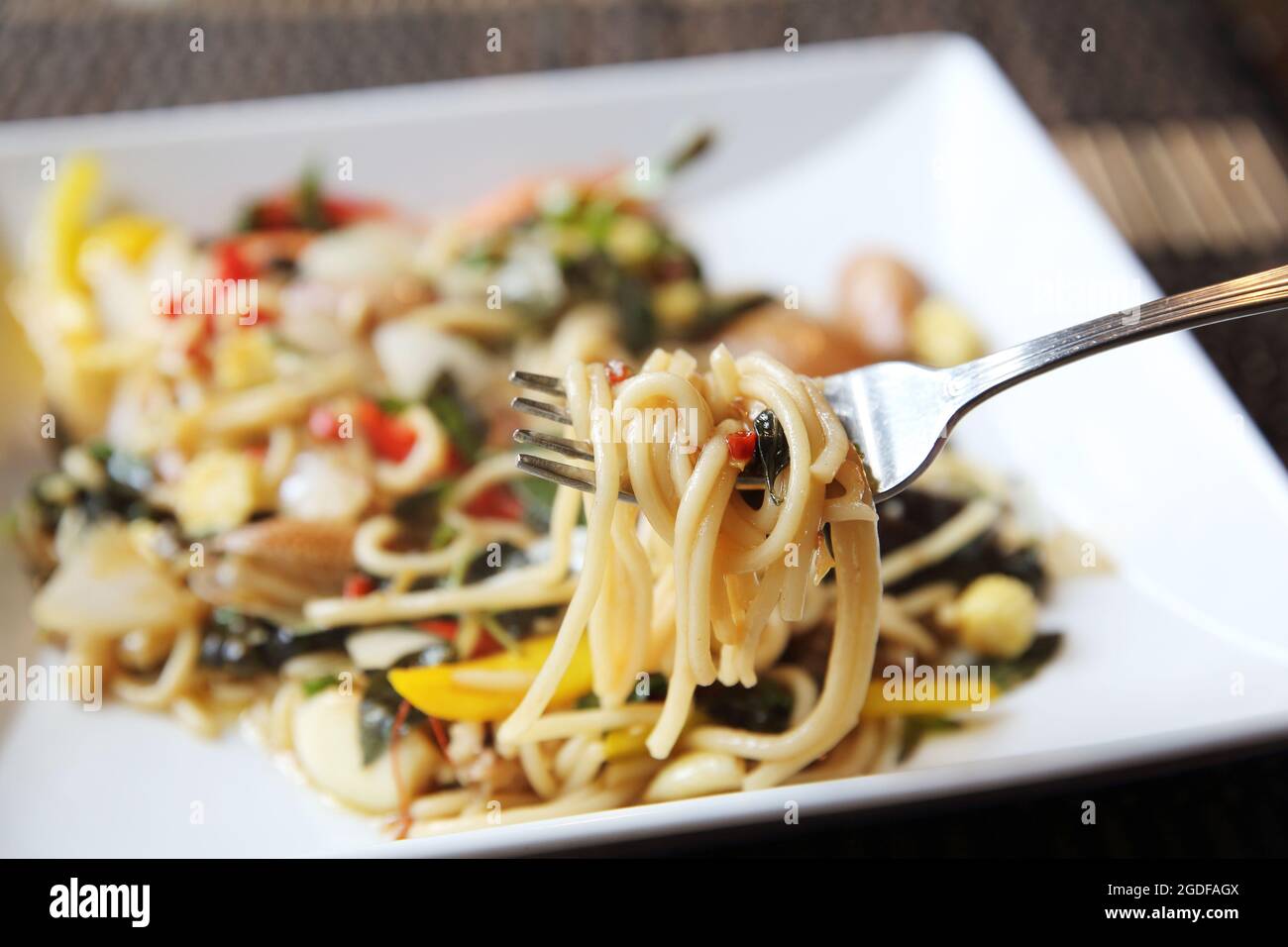 Spaghetti spicy seafood thai style Stock Photo - Alamy