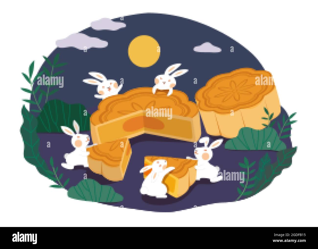 Mid autumn festival design. Flat illustration of a group of jade ...