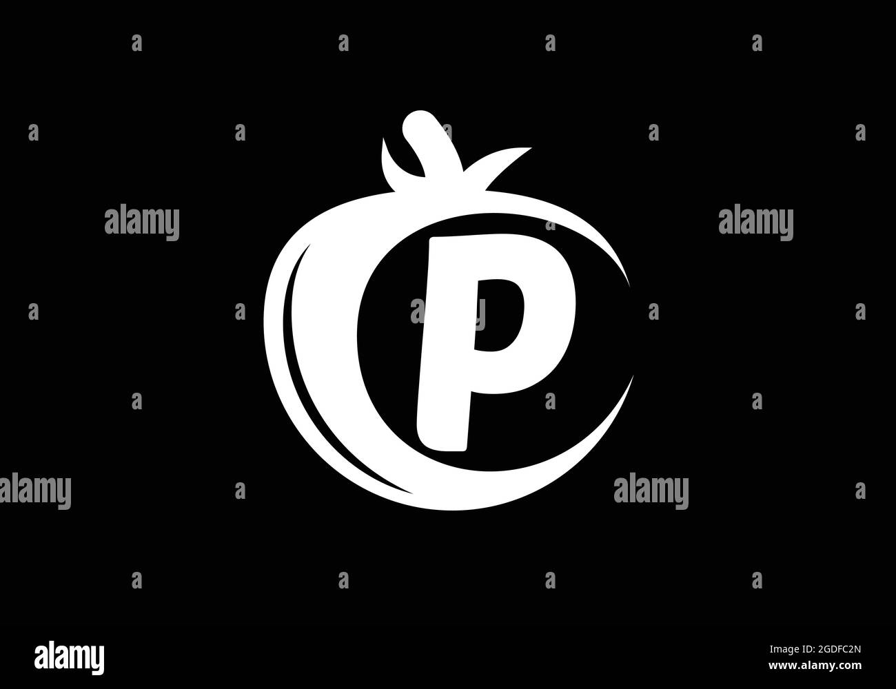 Initial P monogram alphabet with tomato. Tomato logo design template ...