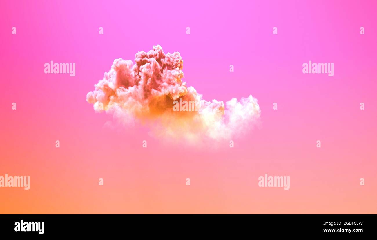 alone pink sunrise large cloud . cgi nature 3D illustration Stock Photo ...