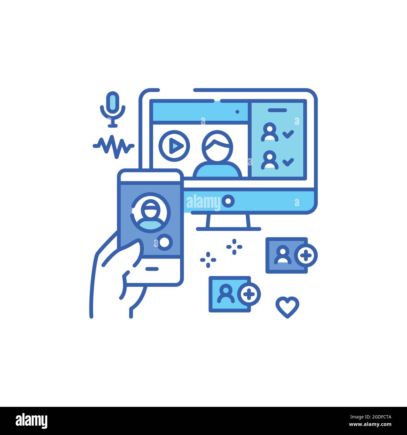 Video chatting color line icon. Virtual communication concept. Player ...