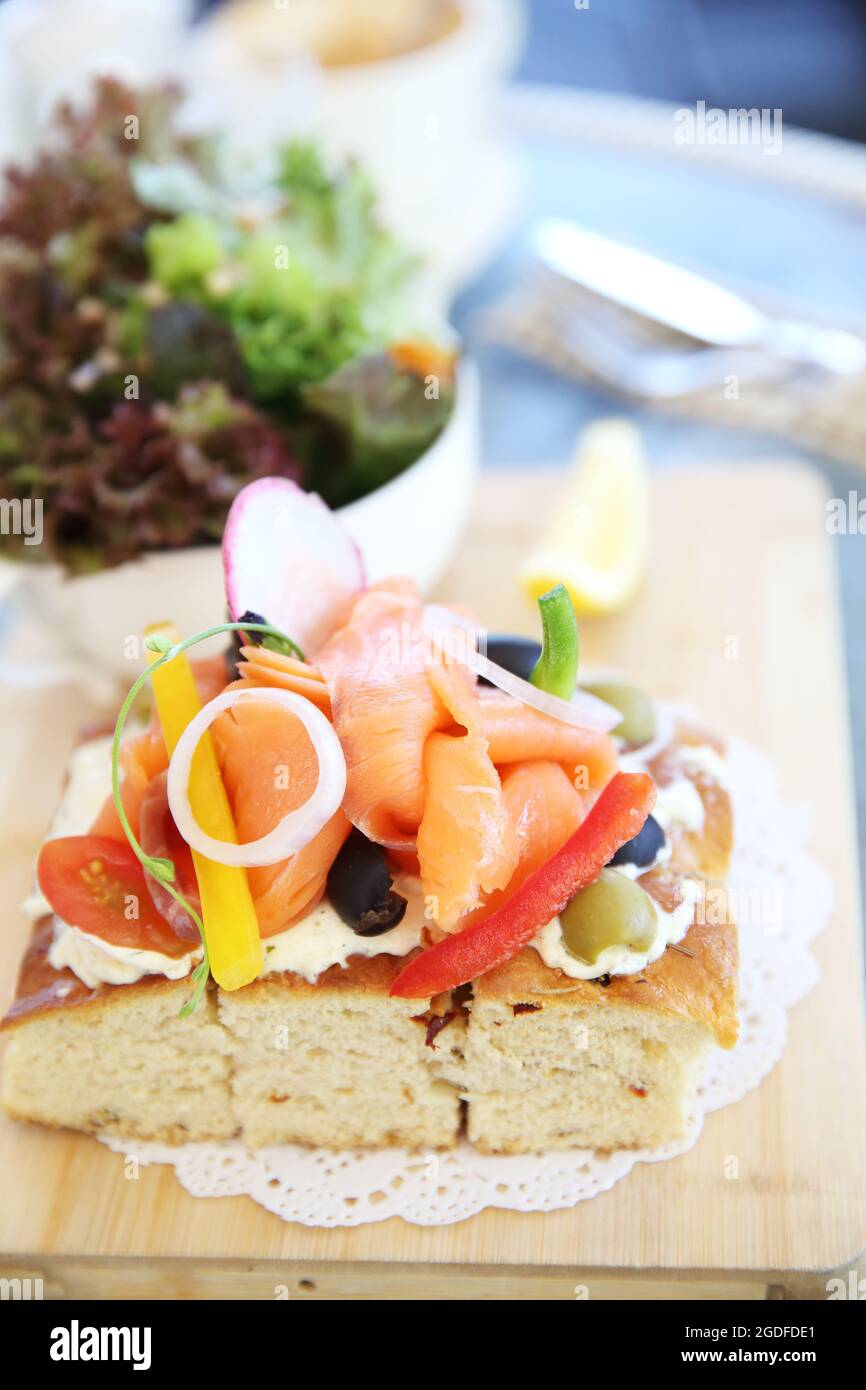 Smoked salmon with bread Stock Photo - Alamy