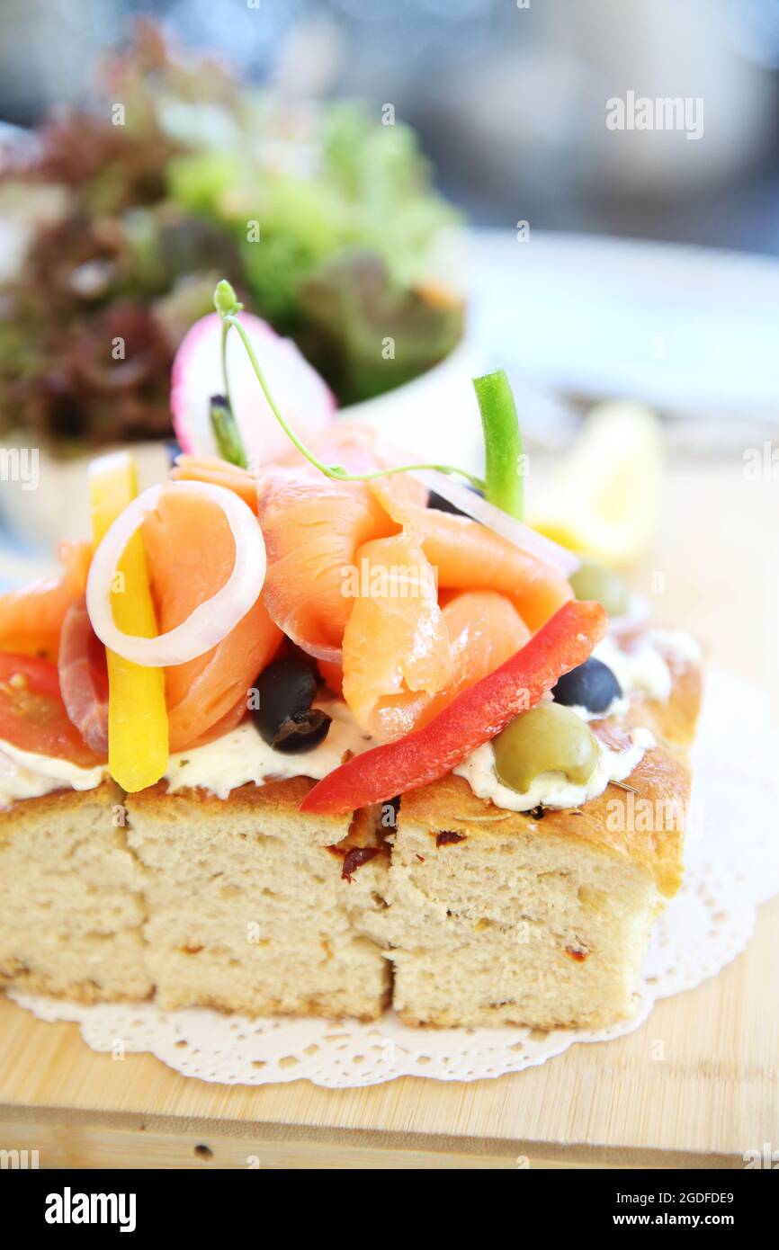 Smoked salmon with bread Stock Photo - Alamy