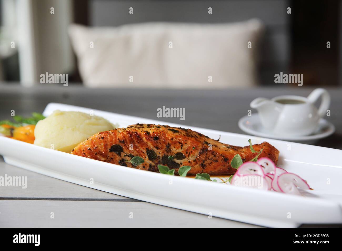 Grilled baked Salmon steak Stock Photo - Alamy