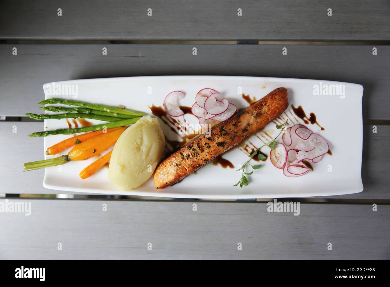 Grilled baked Salmon steak Stock Photo - Alamy
