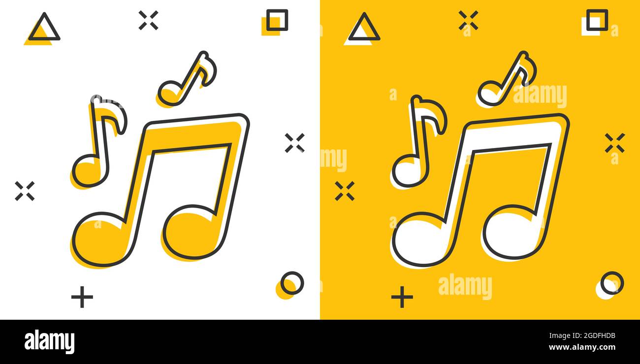 Vector cartoon music icon in comic style. Sound note sign illustration ...