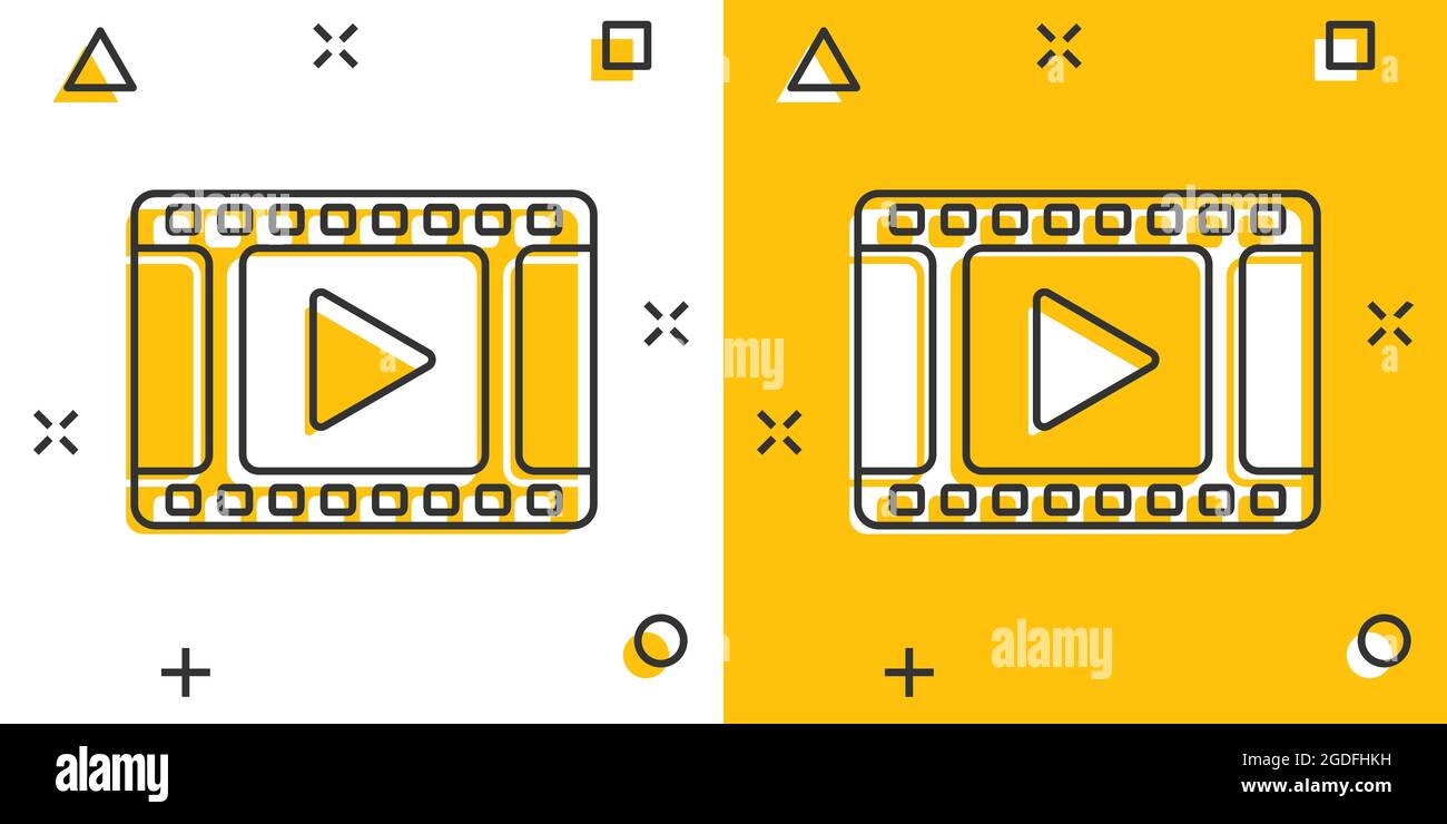 Vector cartoon play button icon in comic style. Play video sign ...