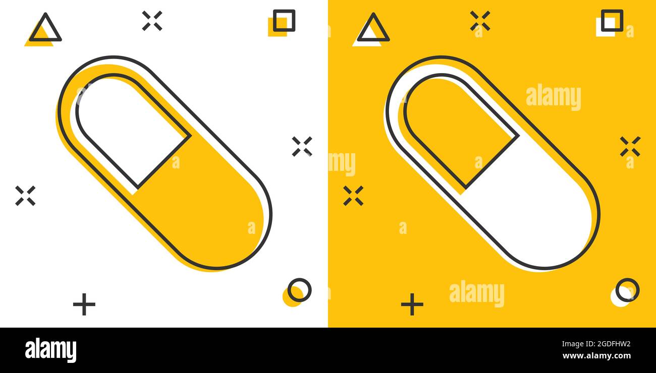 Vector cartoon pill icon in comic style. Tablet concept illustration ...