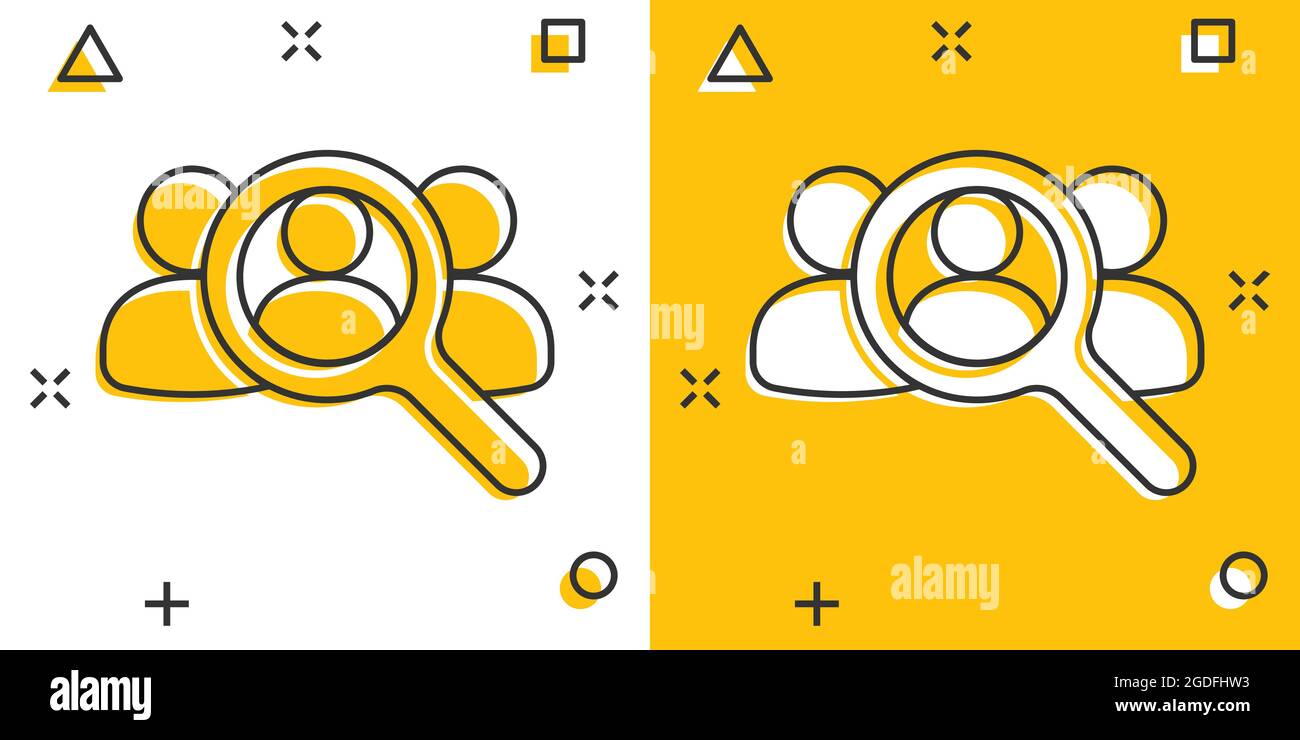 Vector cartoon search for employees and job icon in comic style. Human ...