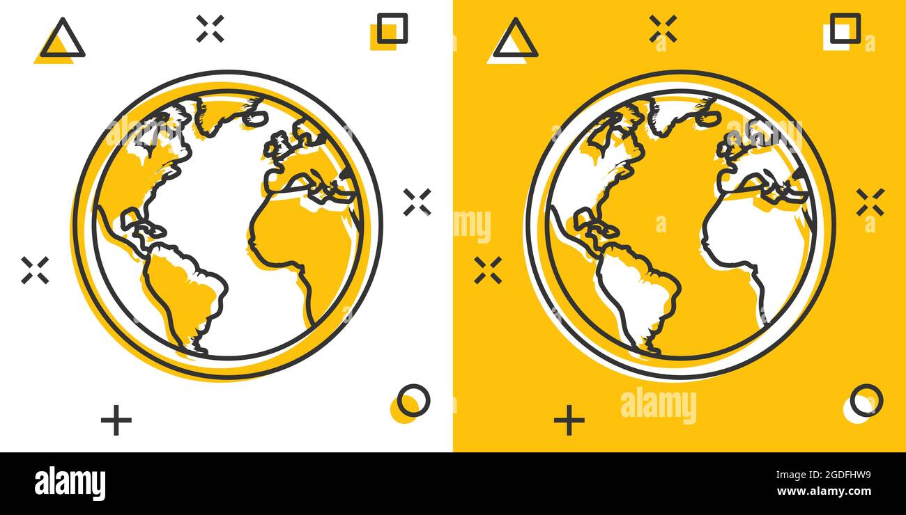 Vector cartoon globe world map icon in comic style. Round earth ...