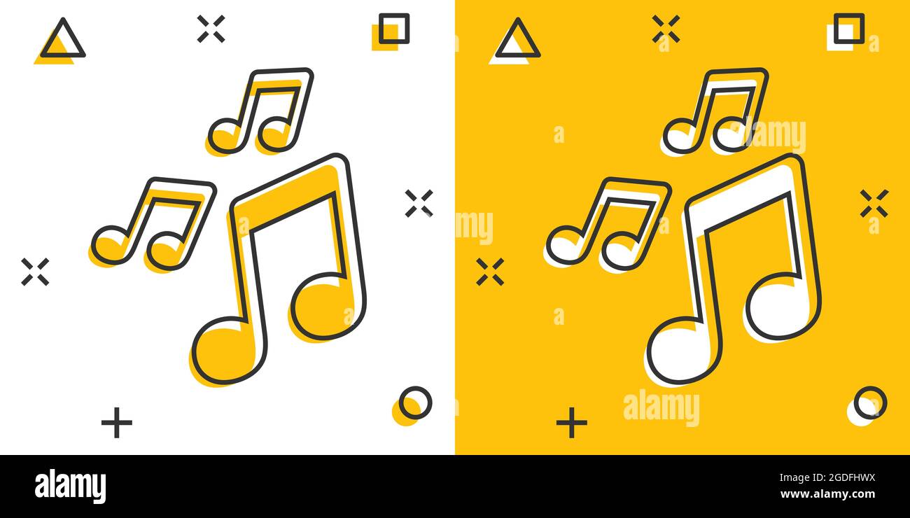 Vector cartoon music icon in comic style. Sound note sign illustration ...