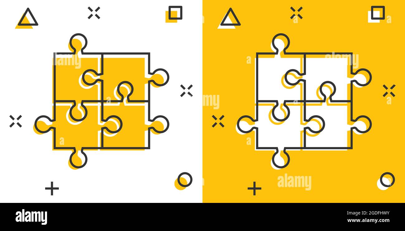 Puzzle compatible icon in comic style. Jigsaw agreement vector cartoon ...