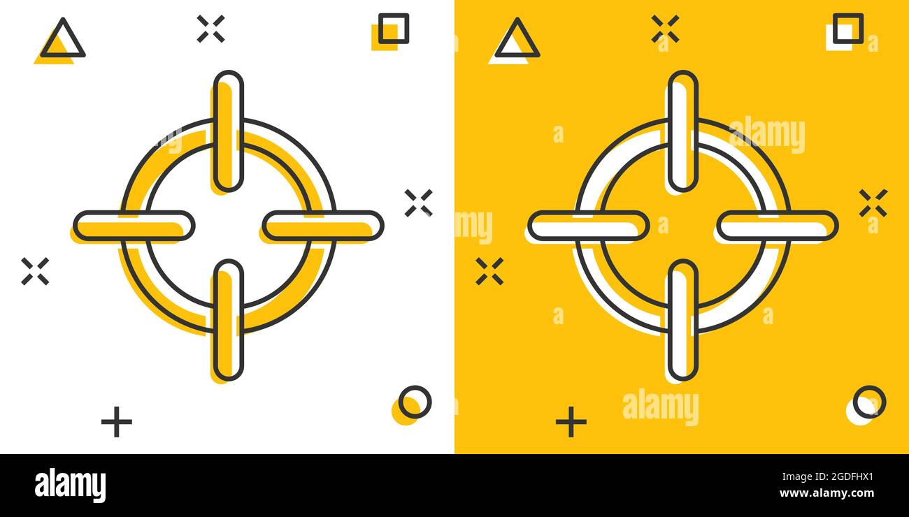 Vector cartoon target aim icon in comic style. Darts game sign ...