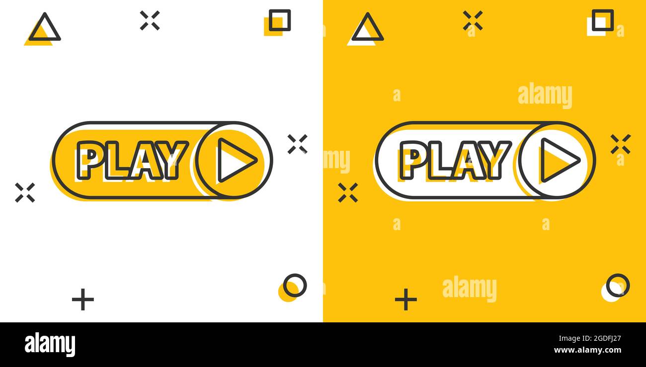 Vector cartoon play button icon in comic style. Play video sign ...