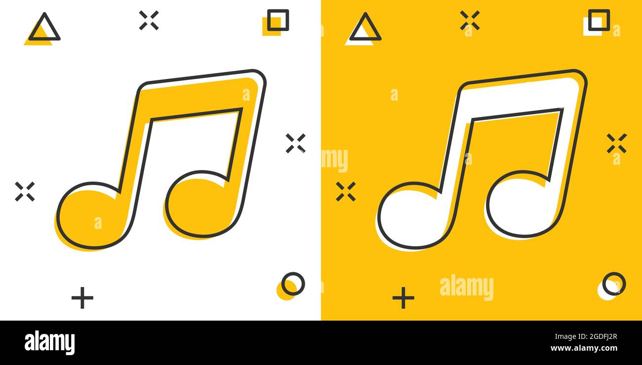 Vector cartoon music icon in comic style. Sound note sign illustration ...