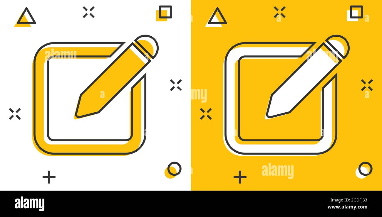 Vector cartoon notepad edit document with pencil icon in comic style ...