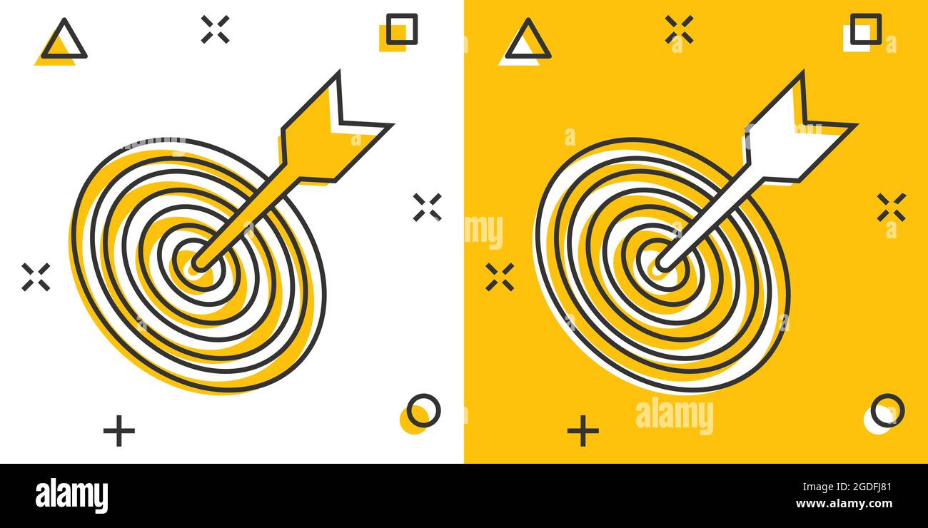 Vector cartoon target aim icon in comic style. Darts game sign ...