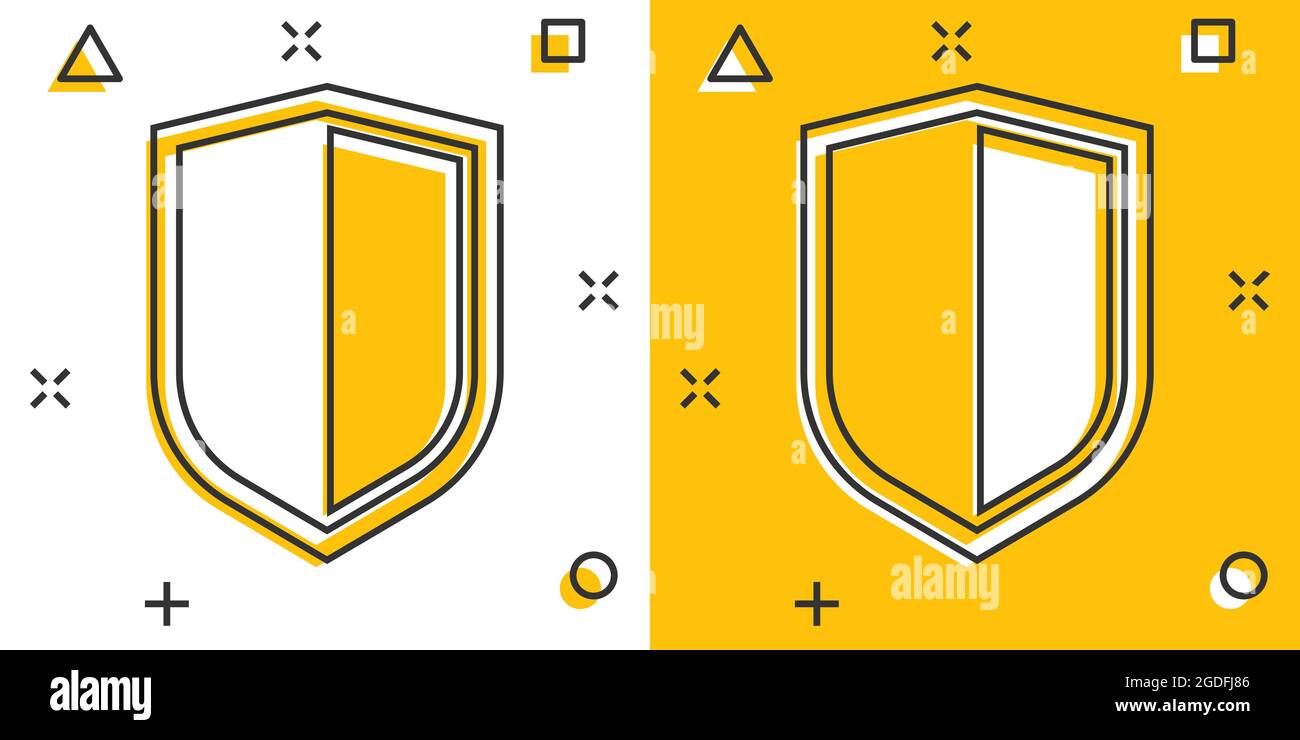 Vector cartoon shield protect icon in comic style. Defence sign ...