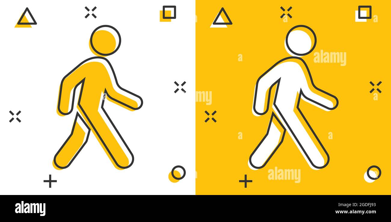 Vector cartoon walking man icon in comic style. People walk sign ...