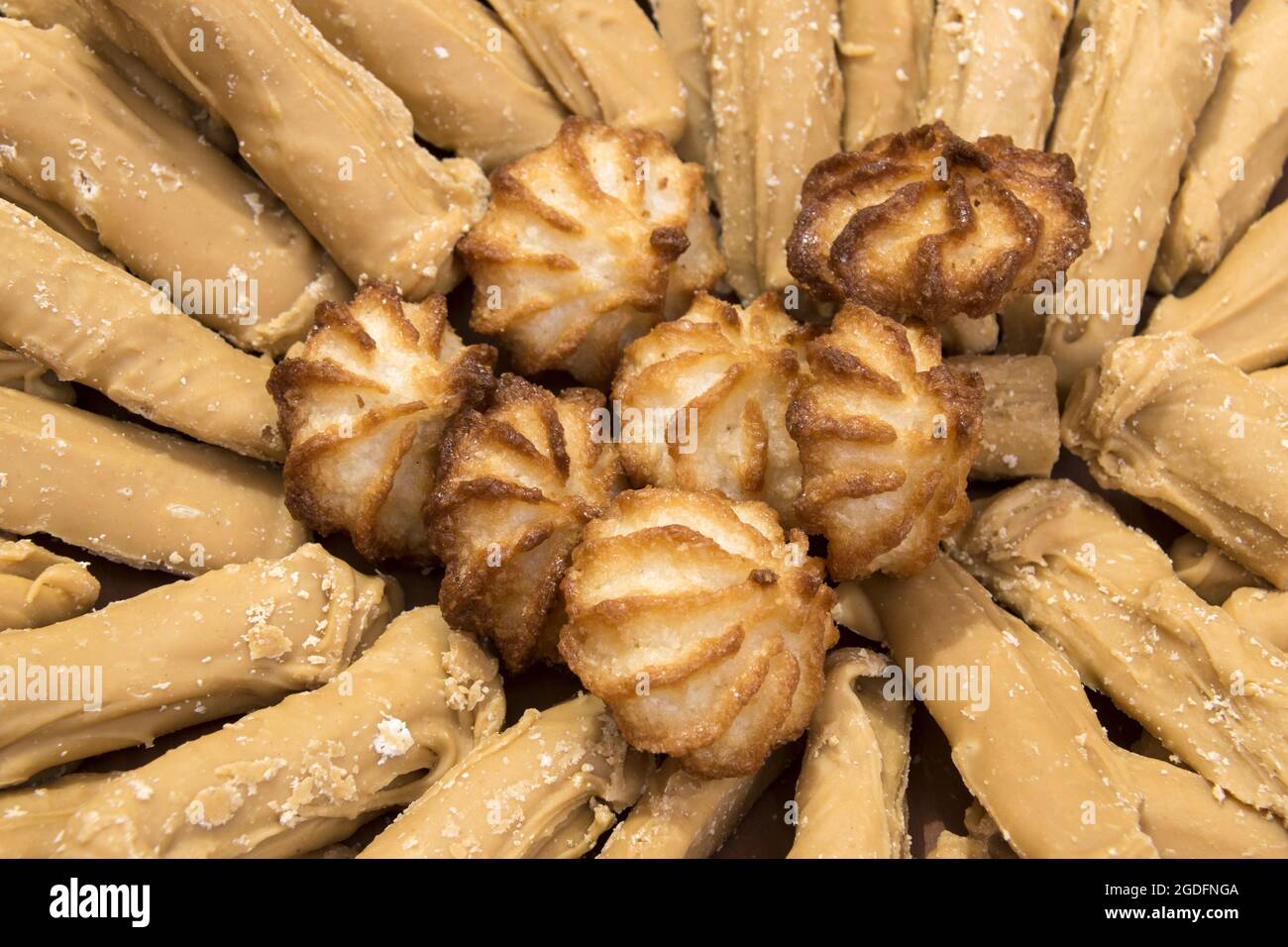 coconut cookie and canillita of milk typical candy of Guatemala Stock ...