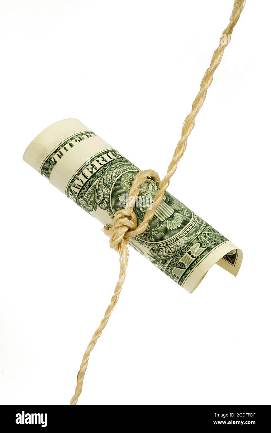 Shoestring budget dollar. string or twine tied in a bow isolated on ...
