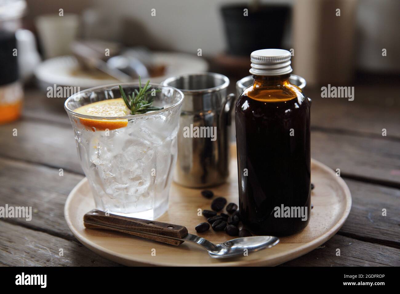 Coffee and orange mix on wood background Stock Photo - Alamy