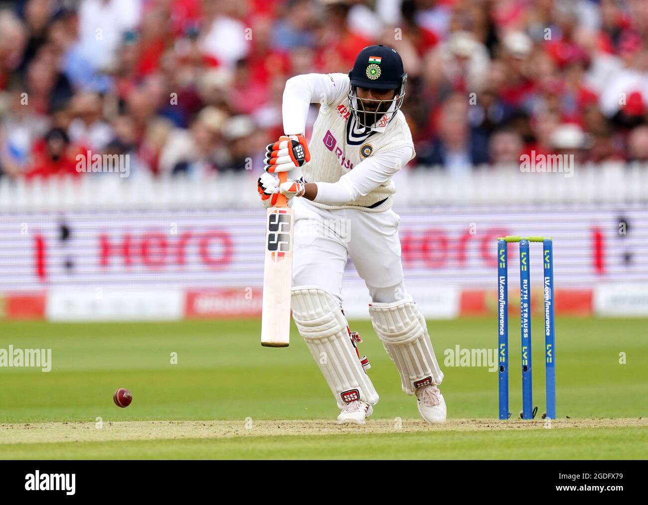 India's Ravindra Jadeja bats during day two of the cinch Second Test ...