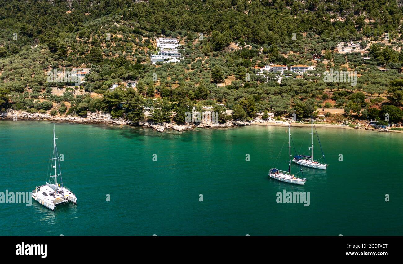 Aerial view at sailing yachts and catamaran sailing in the sea Stock ...
