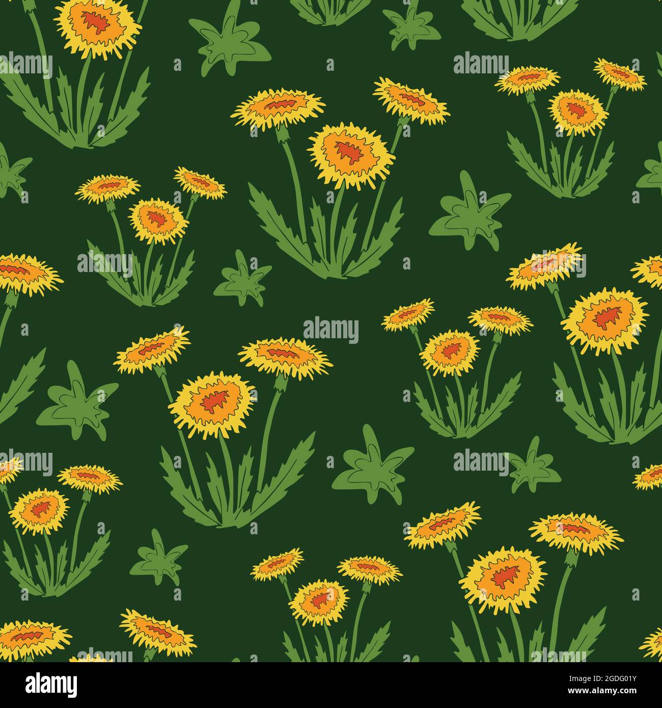 Seamless vector pattern with dandelions on green background. Simple ...