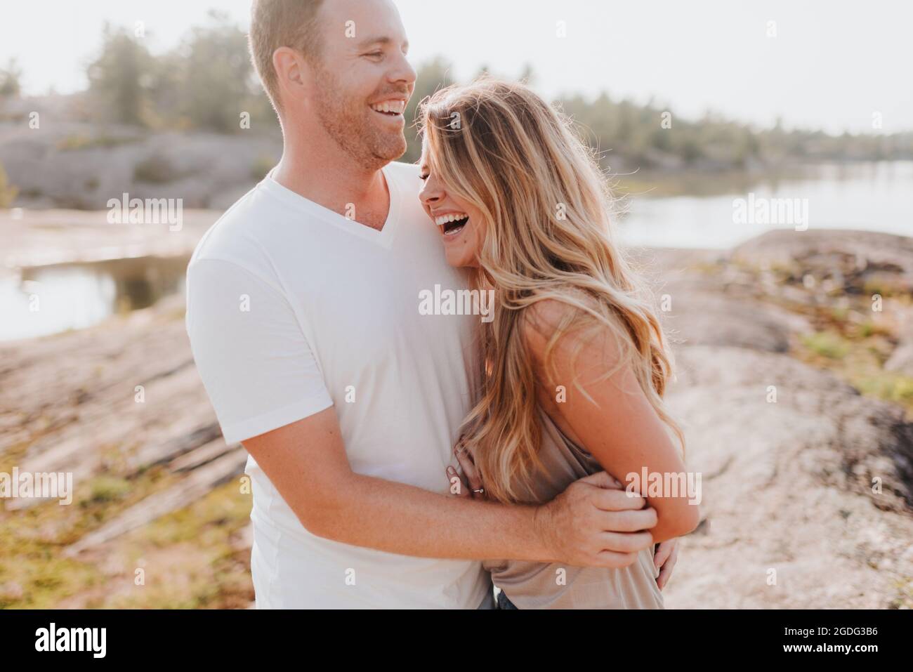 Couple laughing in Algonquin Park, Canada Stock Photo - Alamy