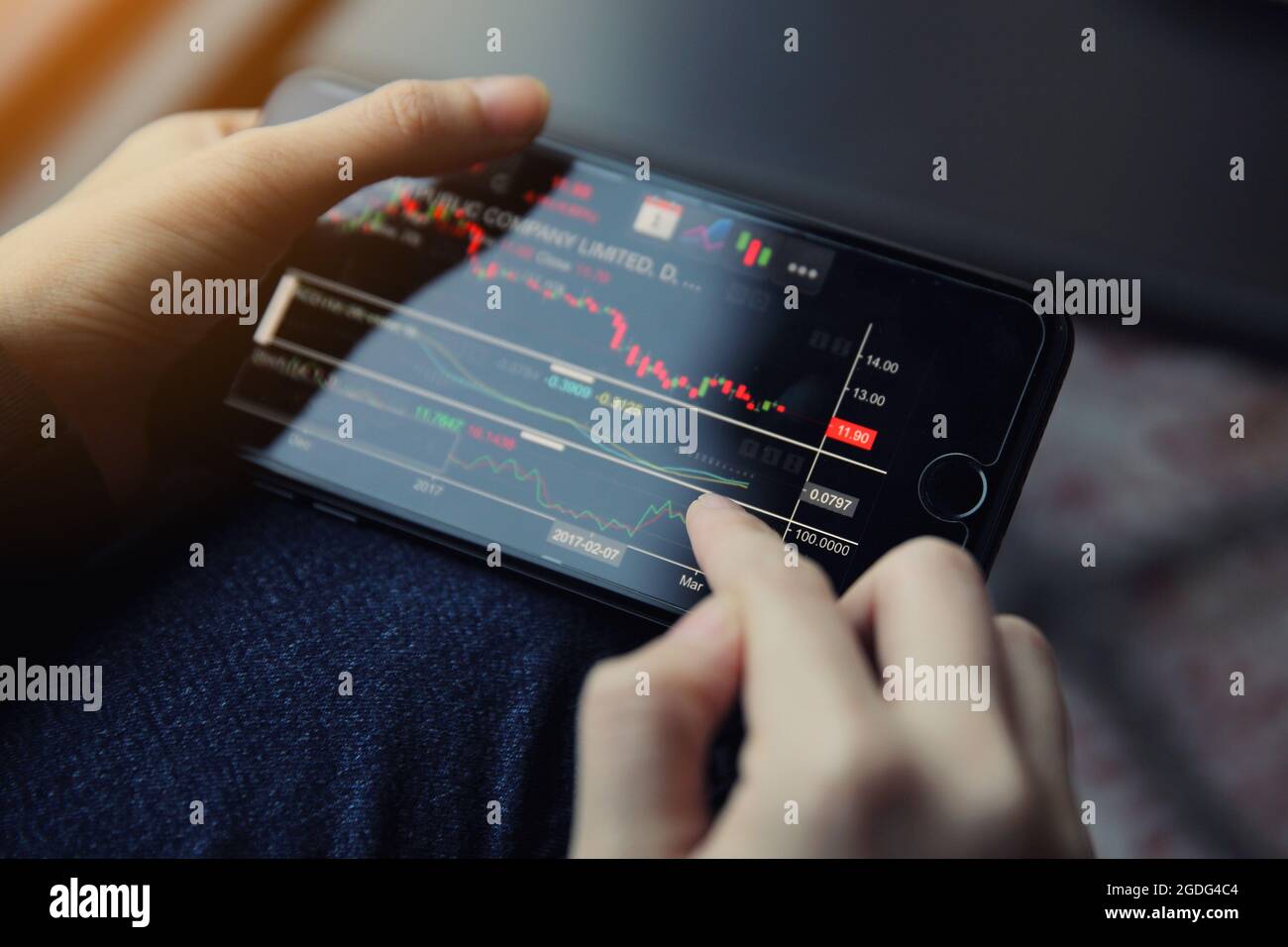 trading online on smartphone with bussiness woman hand Stock Photo - Alamy