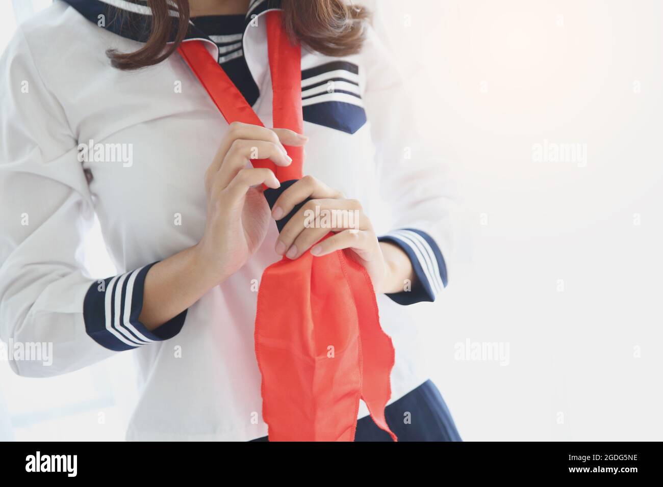 One asian school girl dressing up in white tone and flare Stock Photo ...