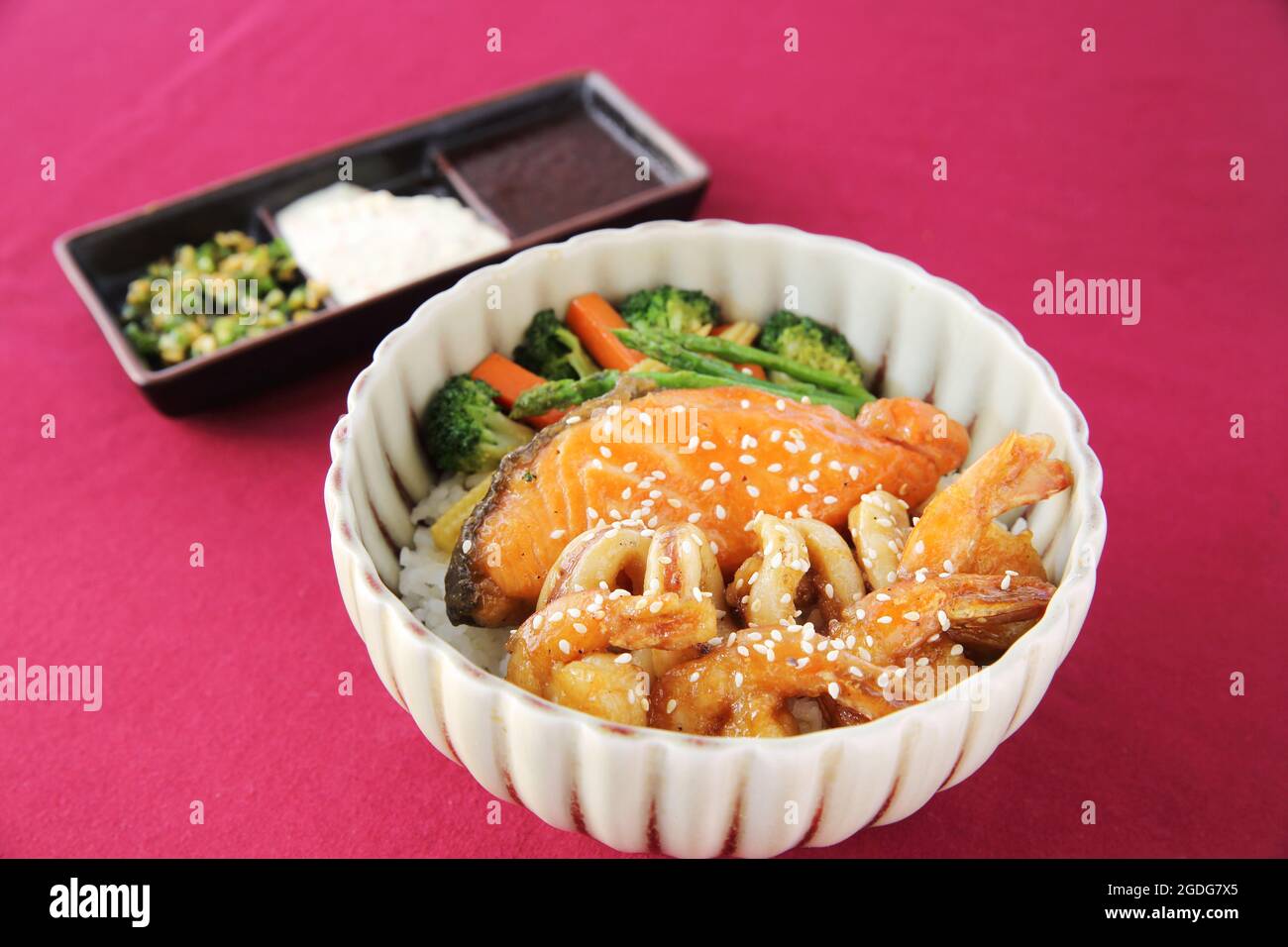 Seafood on rice Stock Photo - Alamy