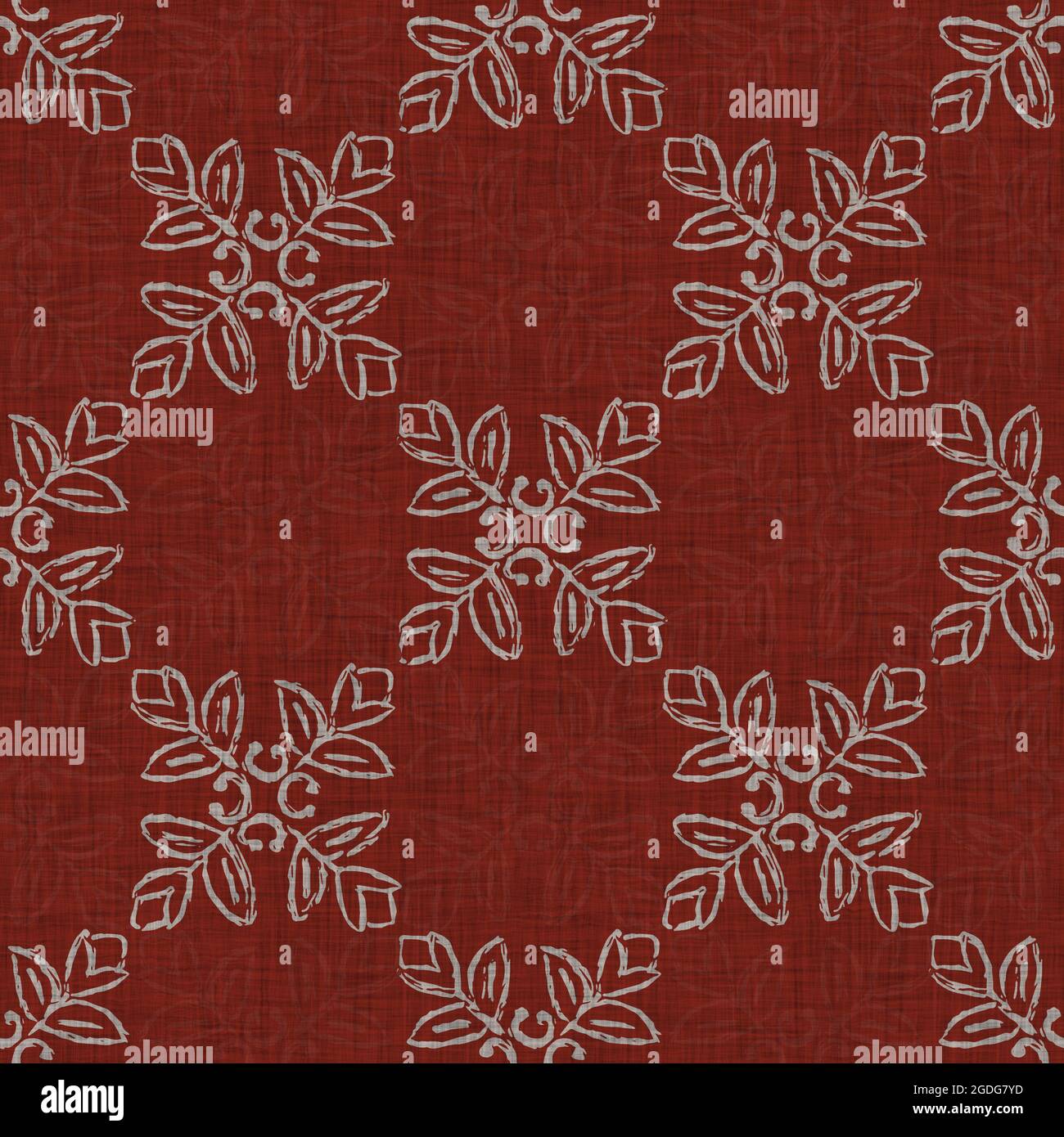 Seamless french floral farmhouse woven linen texture. Two tone red ...