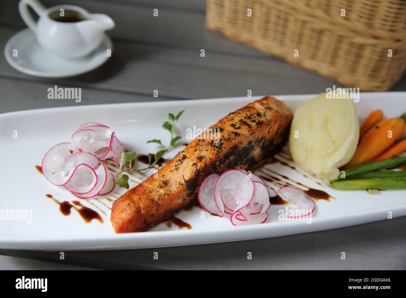 Grilled baked Salmon steak Stock Photo - Alamy