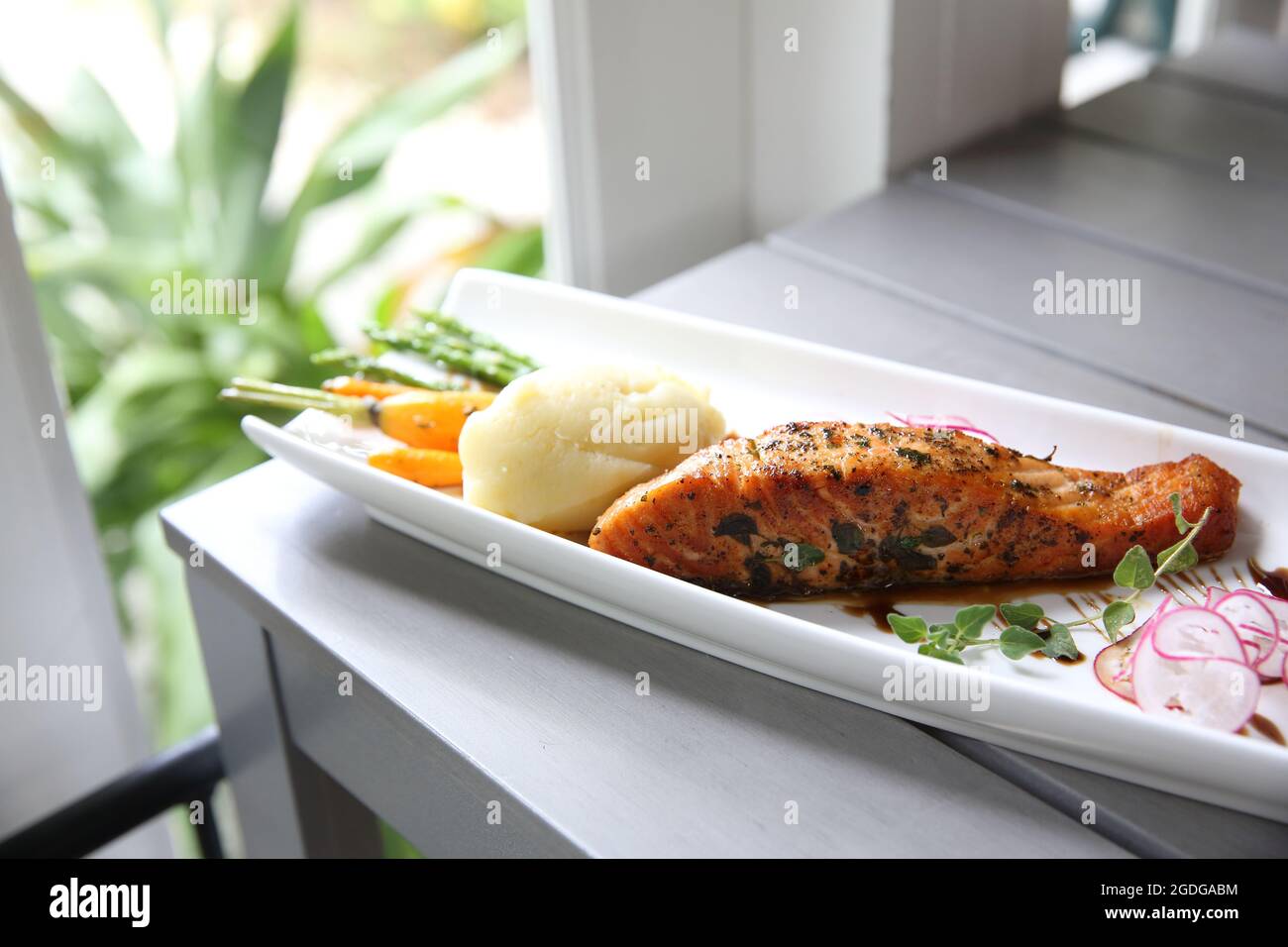Grilled baked Salmon steak Stock Photo - Alamy