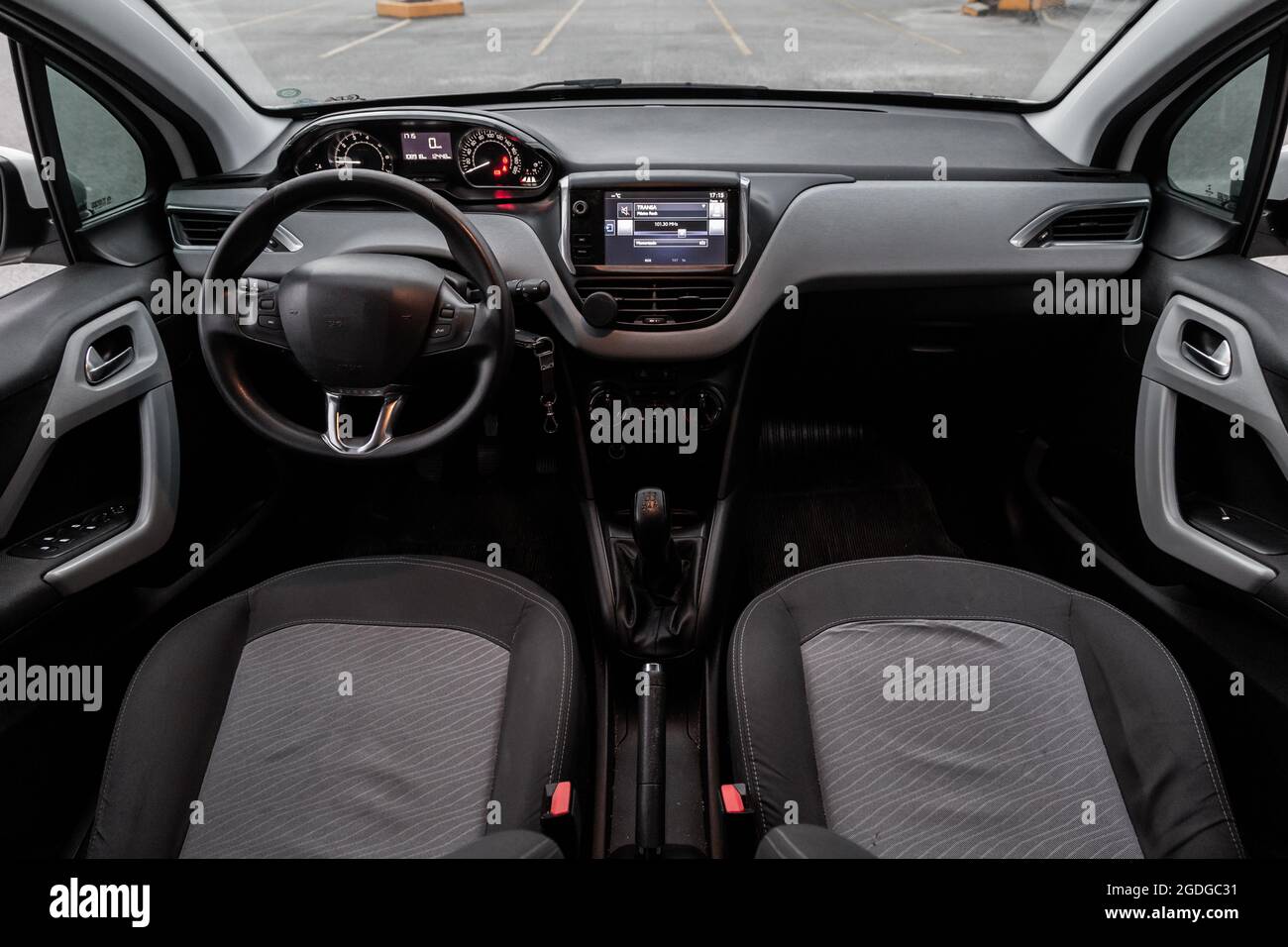 Black and gray interiors of a car Stock Photo - Alamy