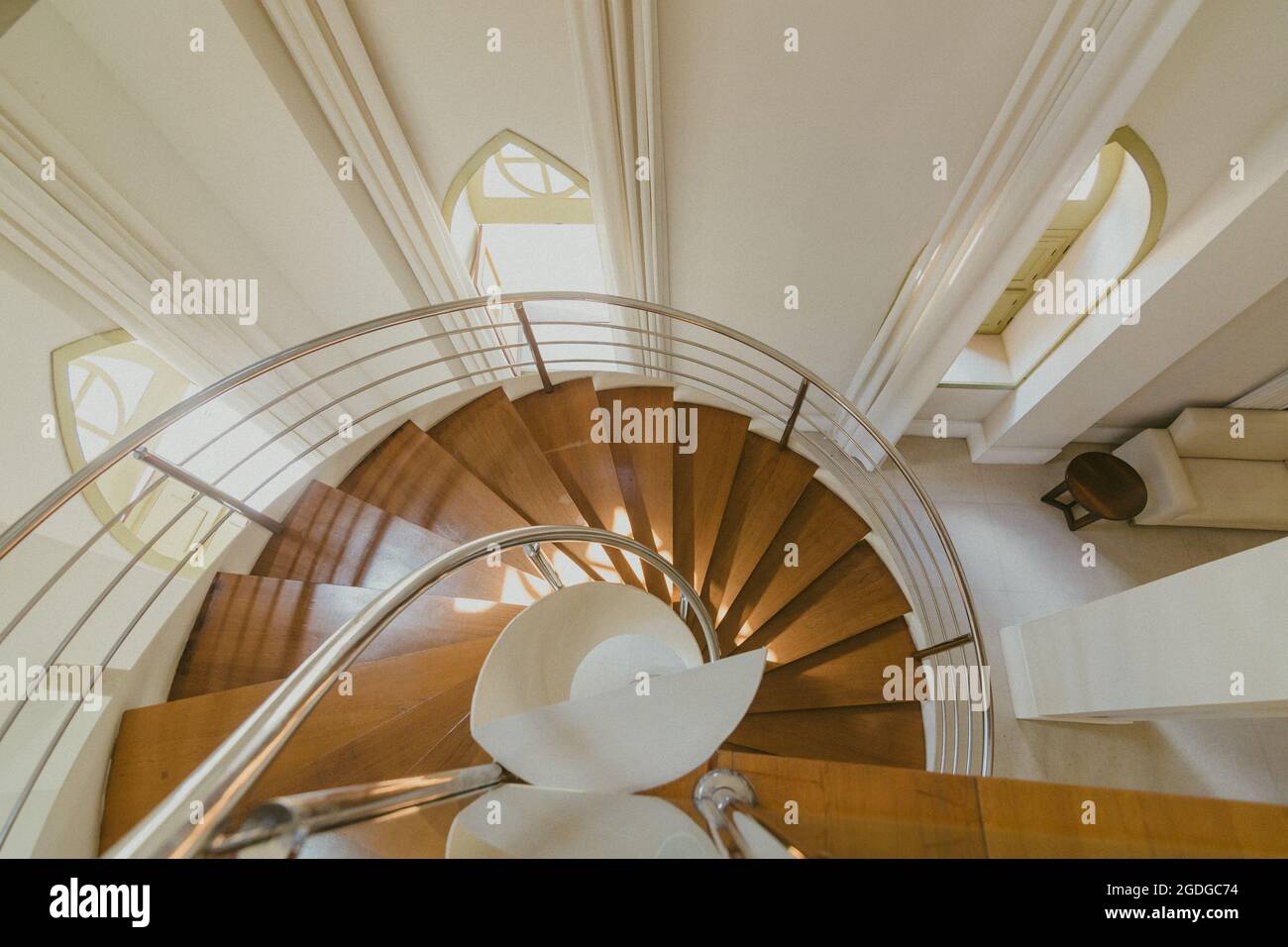 Top view of an indoor wooden staircase Stock Photo - Alamy