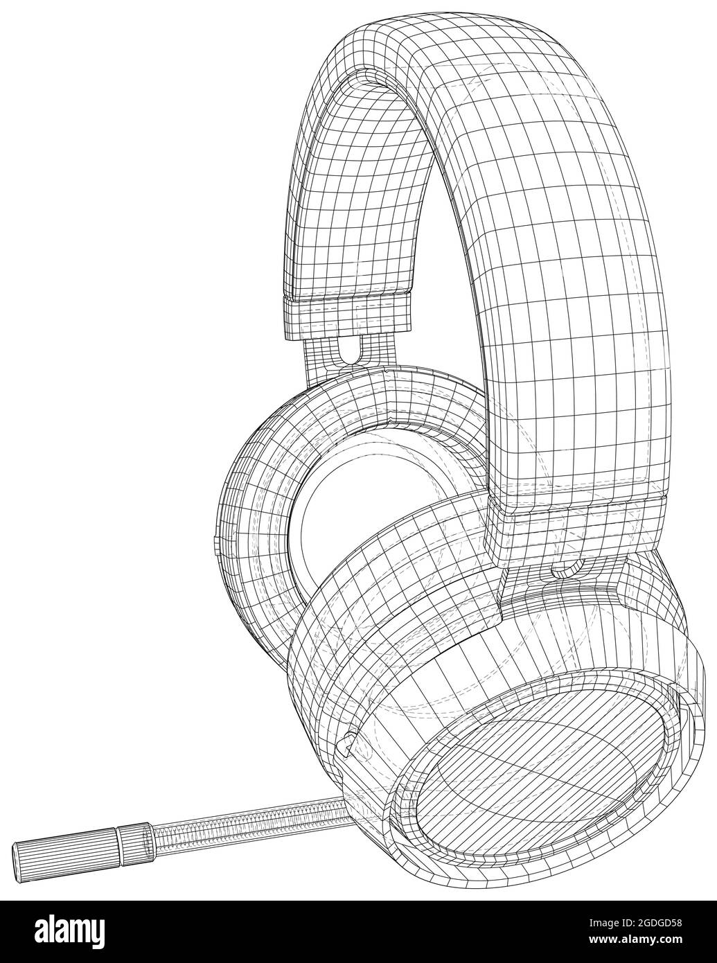 Drawing of headphone speaker device. Technical illustration wire-frame ...