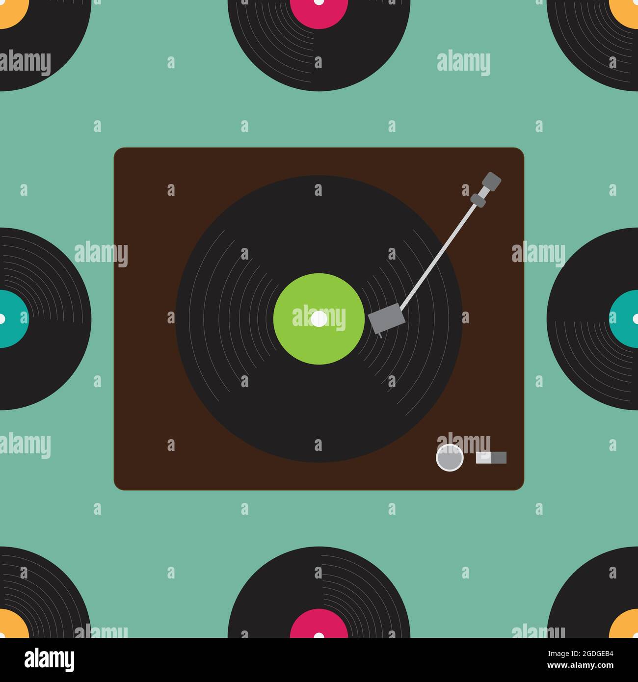 Seamless vinyl player and record pattern. Retro musical equipment ...