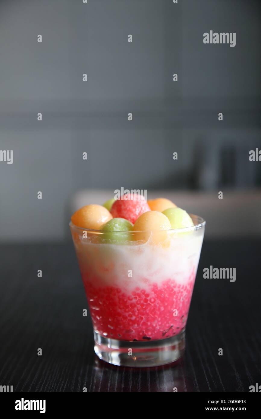 Tapioca pearl pudding with fruits Stock Photo - Alamy
