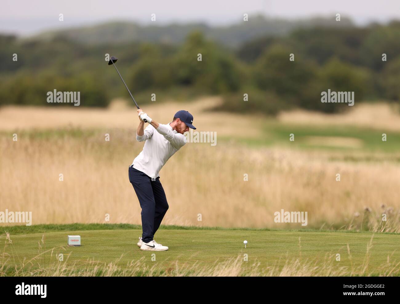 Laird Shepherd tees off on the 8th during day two of the Cazoo Classic ...