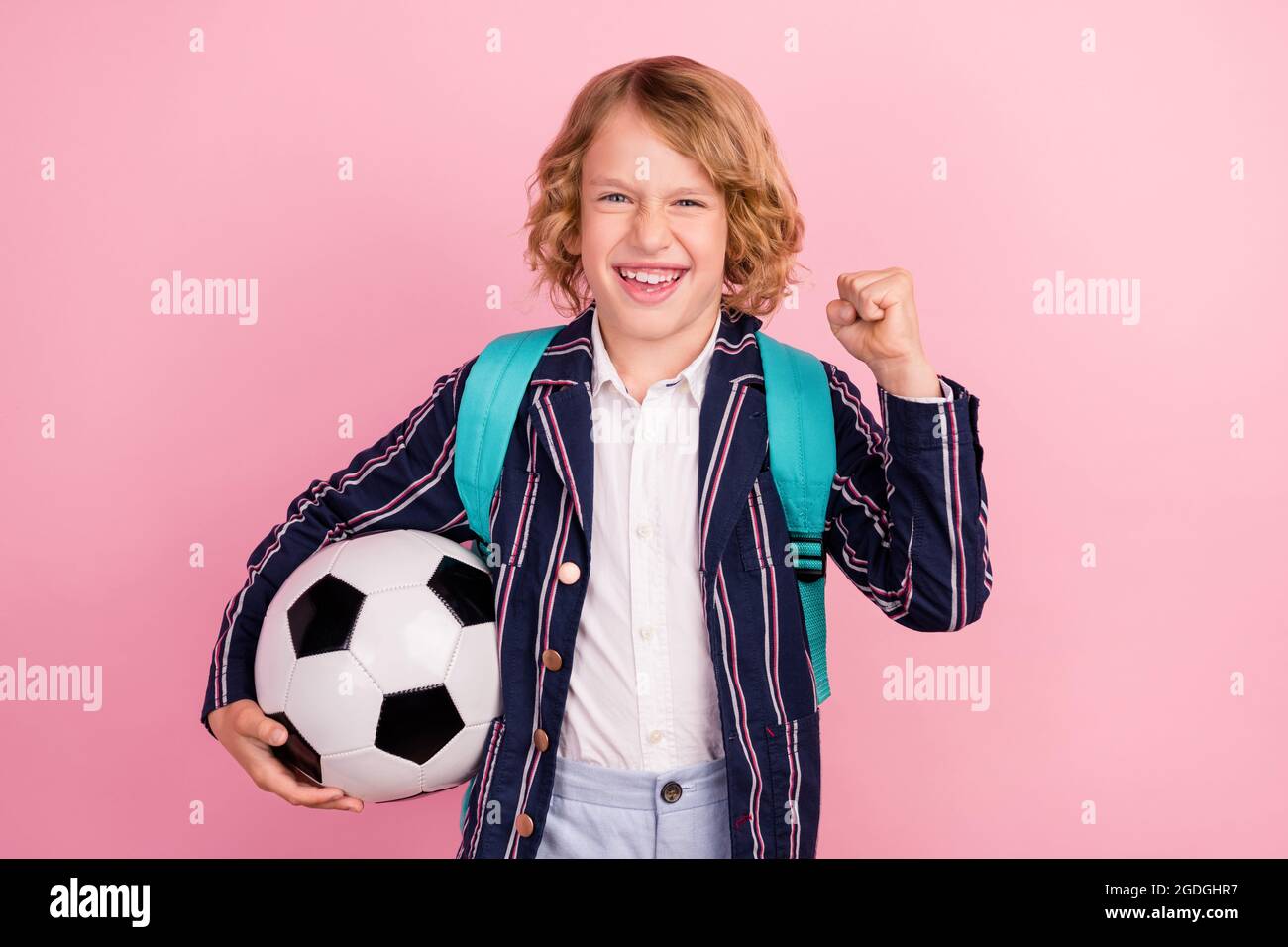 Photo of young excited boy happy positive smile rejoice victory win ...