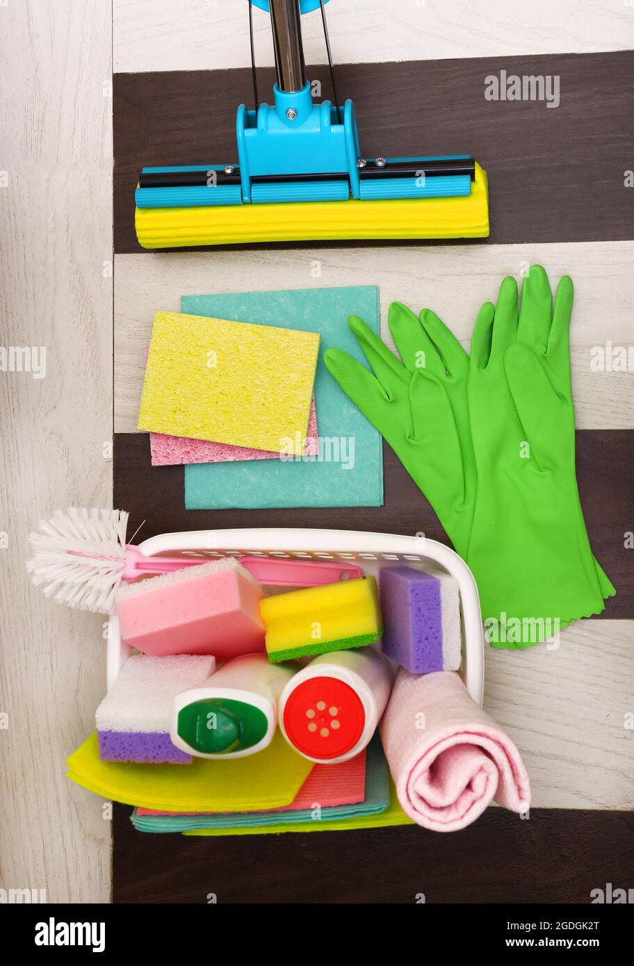 Collection of cleaning products and tools Stock Photo - Alamy