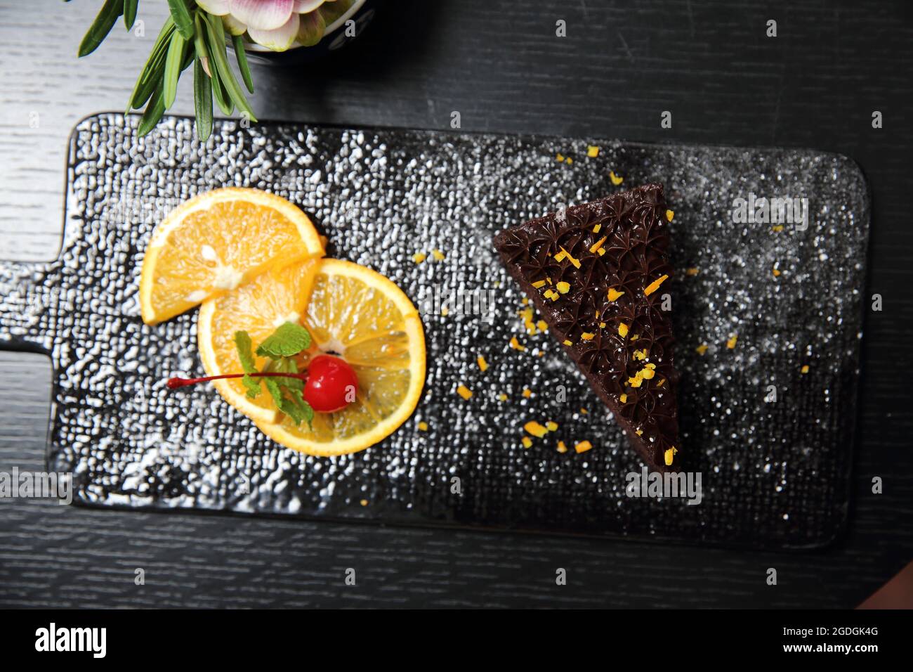 dessert food orange chocolate cake on wood background Stock Photo - Alamy