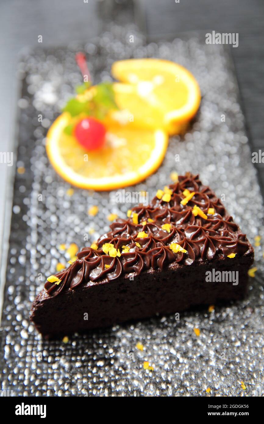 dessert food orange chocolate cake on wood background Stock Photo - Alamy