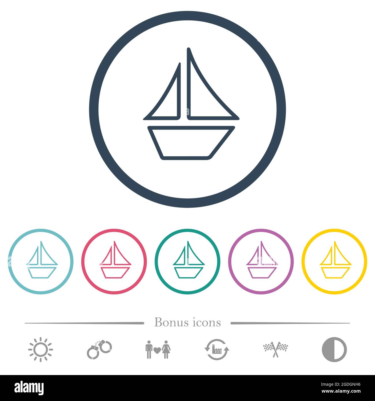 Sailboat Outline Flat Color Icons In Round Outlines 6 Bonus Icons Included Stock Vector Image